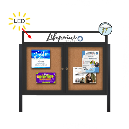 72x48 Standing Enclosed Bulletin Board Lighted + Header SHIPPING FREE ...