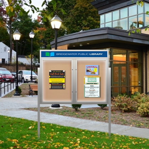 Standing WeatherPlus 2-3 Door Radius Bulletin Boards with Header + LED ...