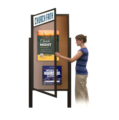 XL Outdoor Enclosed Bulletin Board Stands w Header, Light | SHIPS FREE ...