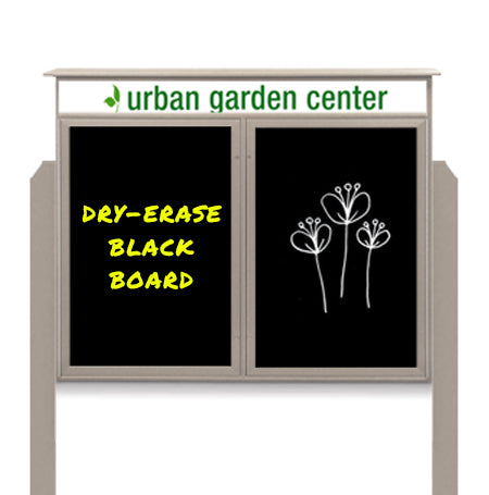 60x40 Double Door Standing Black Dry Erase Board Outdoor Message Center ...