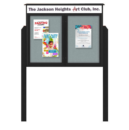 45x30 Outdoor Message Center Cork Board with Header and Posts | 2 Doors ...