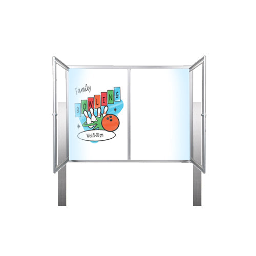 Outdoor Enclosed Dry Erase Markerboard with Posts Header and LED Lights ...