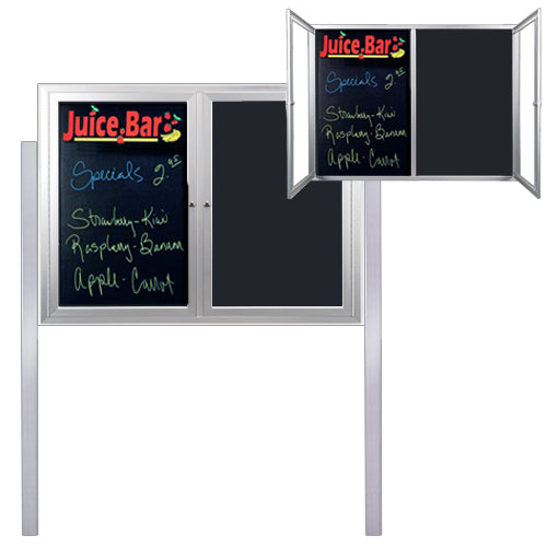 Lighted 2-3-door Outdoor Enclosed Dry Erase Markerboard with two Posts ...