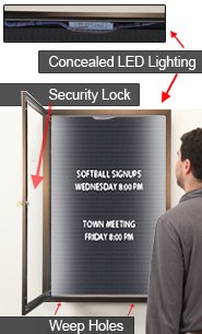 Wall Outdoor Enclosed Letter Boards with LED Light - 7 Sizes + Custom ...