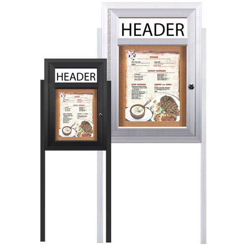 Standing Outdoor Restaurant Menu Case w Header 7 Sizes + 2 Posts ...
