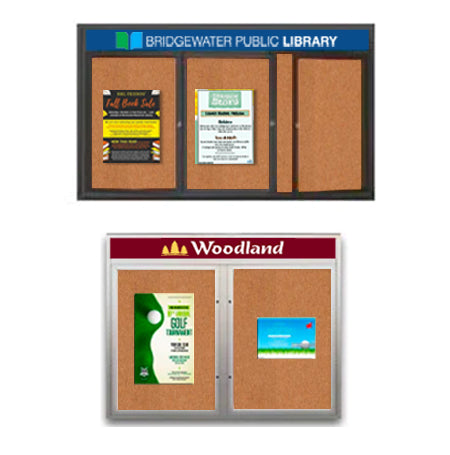 Radius Edge 2-3 Door Outdoor Bulletin Boards + LED Lights + Header ...