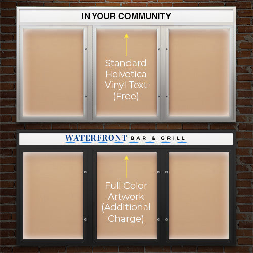 WeatherPlus™ 2-3 Door Radius Edge Bulletin Boards with Header + LEDs ...