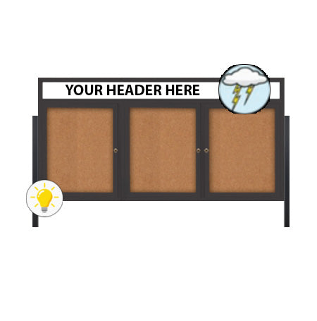 84x30 3 Door Outdoor Bulletin Boards Lighted + Header Free Shipping ...